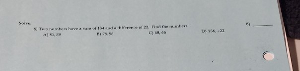 Solved solve 5) The numbers have a sum of 14 and a | Chegg.com