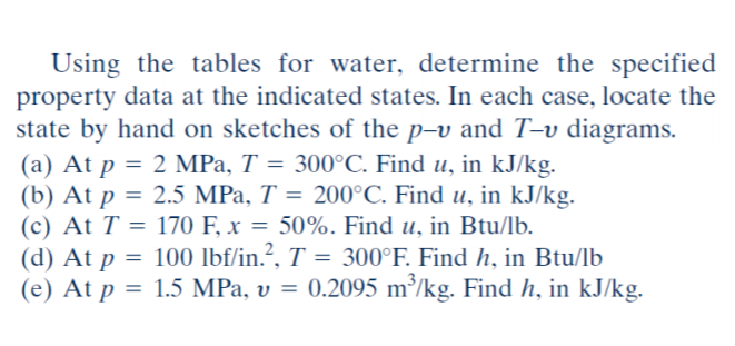 Solved Using the tables for water, determine the specified | Chegg.com
