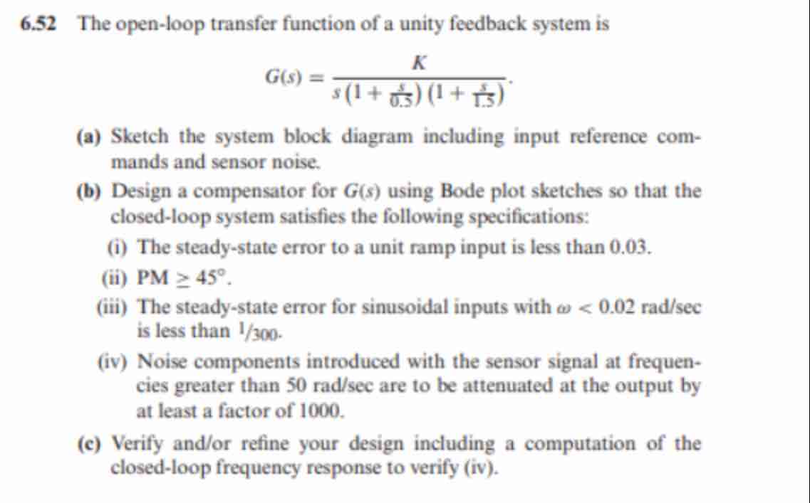 Solved 6.52 ﻿The open-loop transfer function of ﻿a unity | Chegg.com