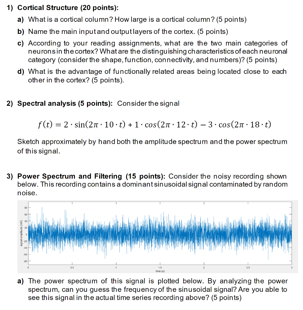Solved 1) Cortical Structure (20 points): a) What is a | Chegg.com