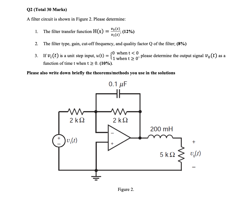 Solved Q2 (Total 30 Marks) A filter circuit is shown in | Chegg.com