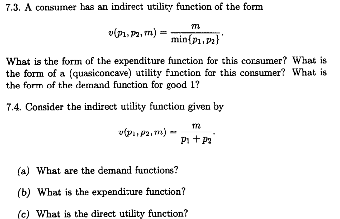 Solved 7.3. A consumer has an indirect utility function of | Chegg.com