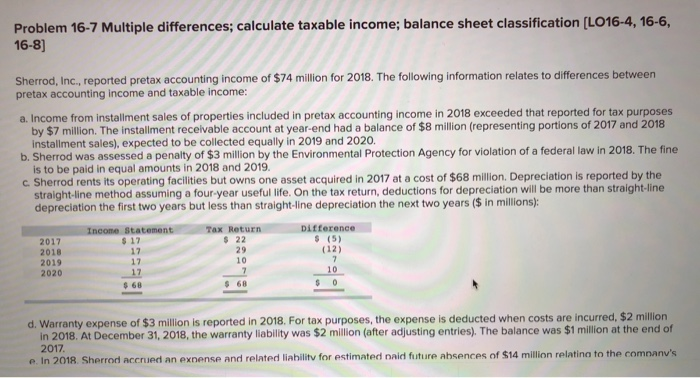 Solved Problem 16-7 Multiple differences; calculate taxable | Chegg.com