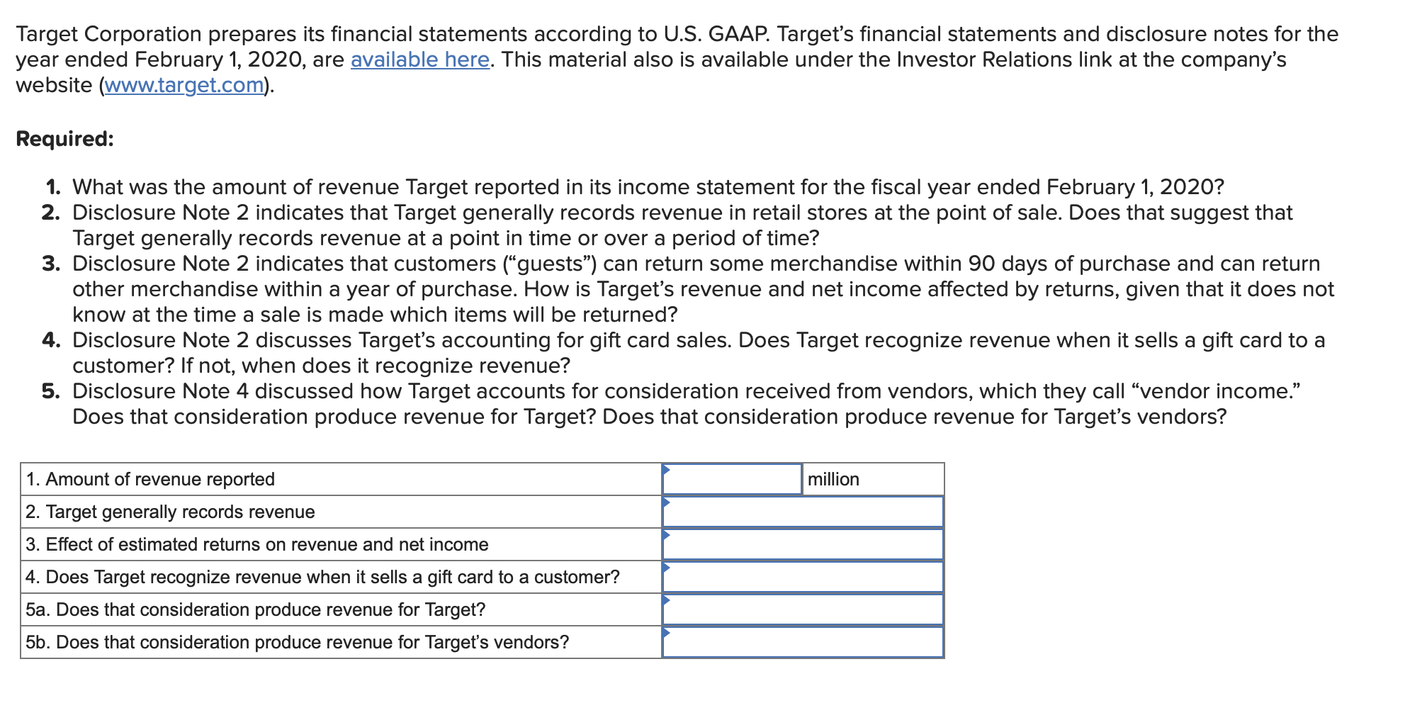 Solved Target Corporation Prepares Its Financial Statements Chegg