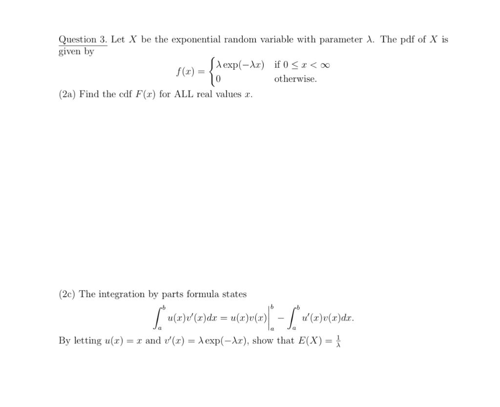 Solved Question 3. Let X be the exponential random variable | Chegg.com