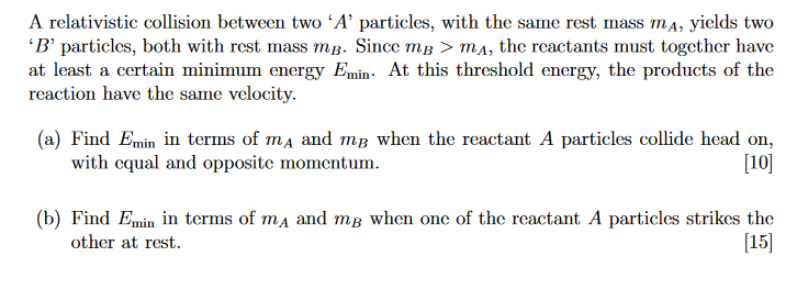 Solved A relativistic collision between two ' A ' particles, | Chegg.com