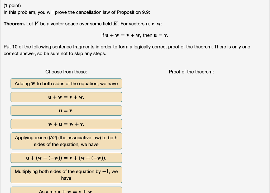 Solved (1 point) In this problem, you will prove the | Chegg.com
