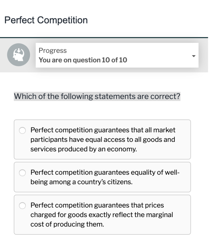 Solved Perfect Competition Progress You are on question 10 | Chegg.com