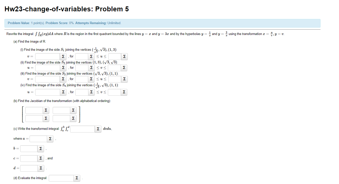 Solved Hw23-change-of-variables: Problem 5 Problem Value: 1 | Chegg.com