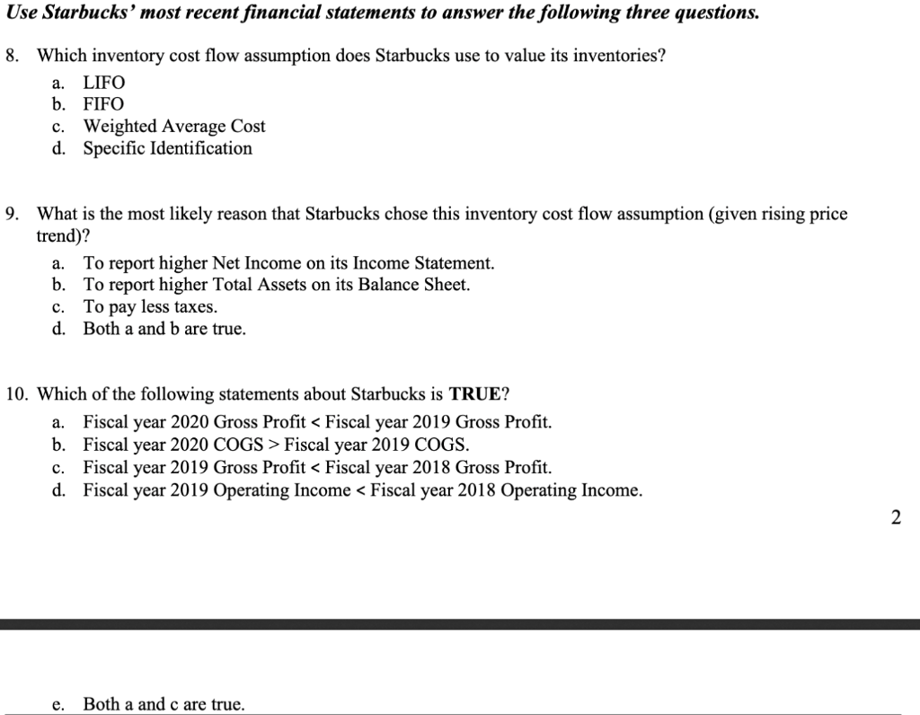 Solved Starbucks Corporation's Financial Statements | Chegg.com