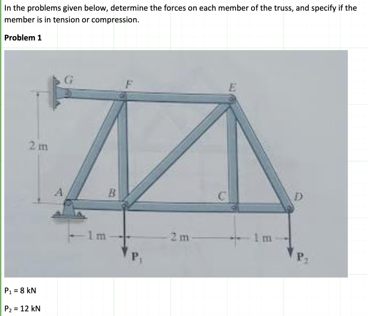 Solved In the problems given below, determine the forces on | Chegg.com