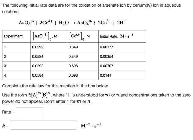 Solved The following initial rate data are for the oxidation | Chegg.com