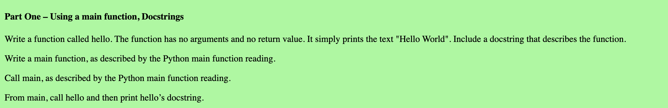 Solved Part One Using A Main Function Docstrings Write A