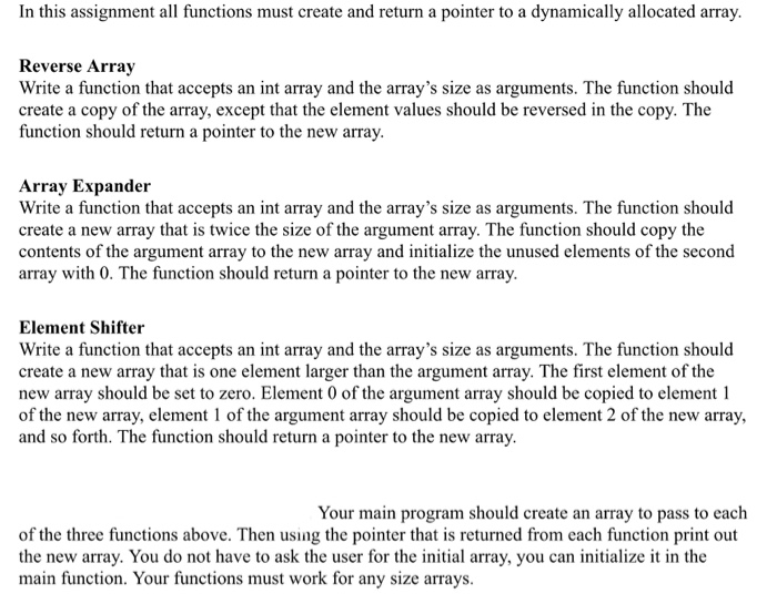 Solved In this assignment all functions must create and | Chegg.com