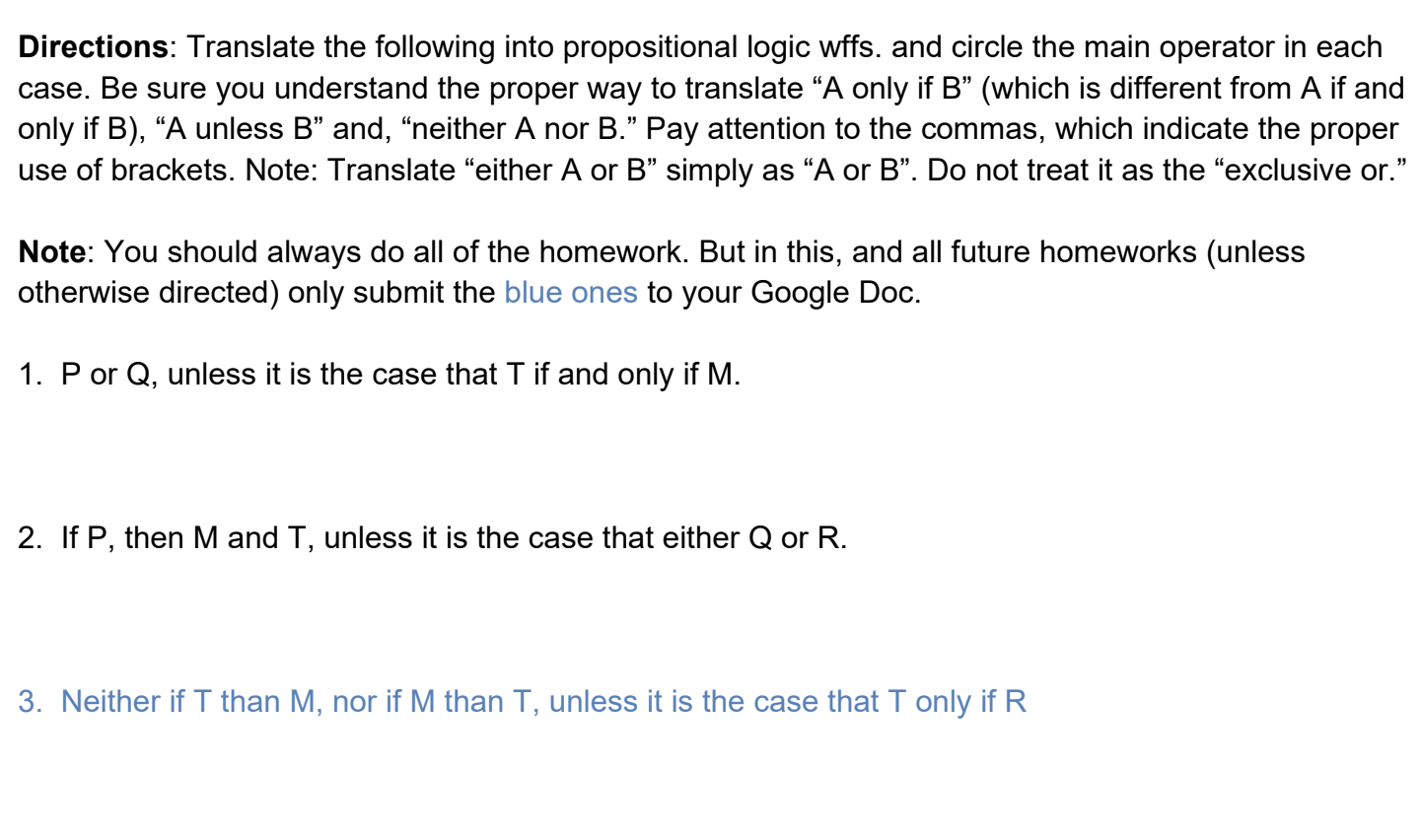 Solved Directions: Translate the following into | Chegg.com