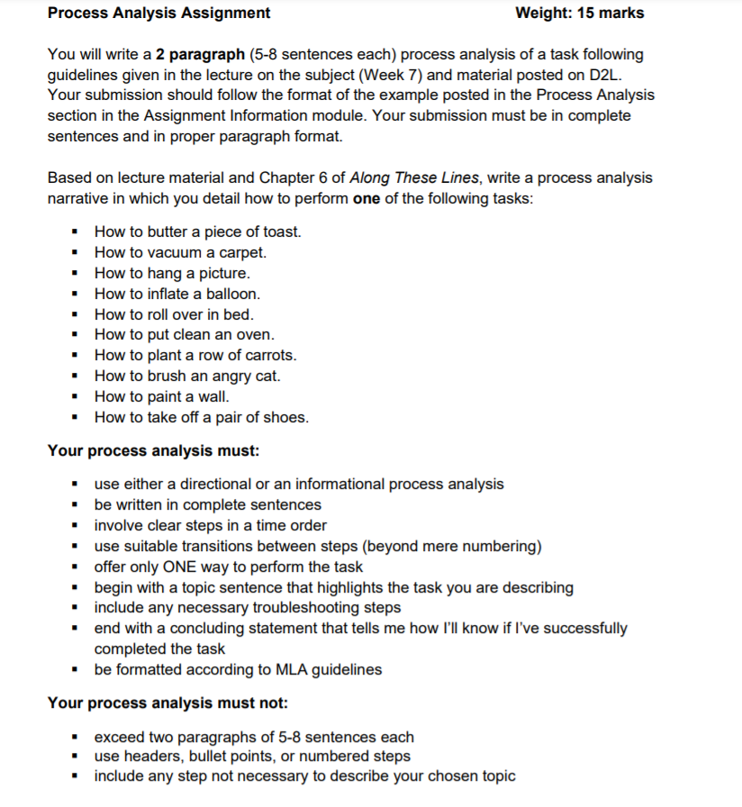 Solved Process Analysis Assignment Weight: 15 marks You will | Chegg.com