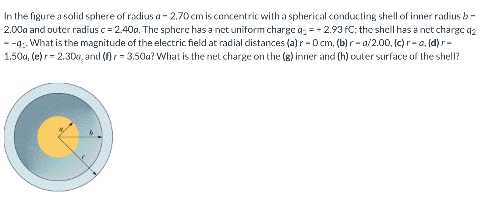 Solved In the figure a solid sphere of radius a = 2.70 cm is | Chegg.com