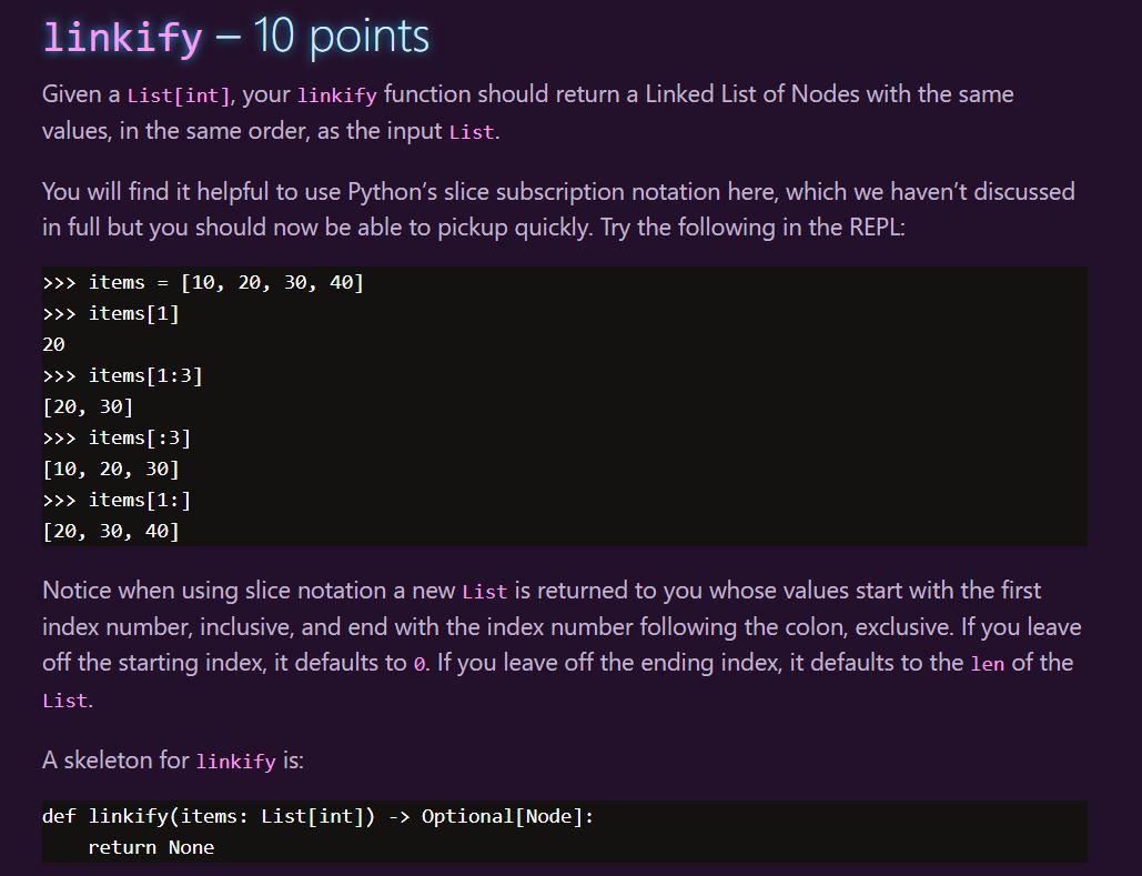 Solved linkify - 10 points Given a List[int], your linkify | Chegg.com