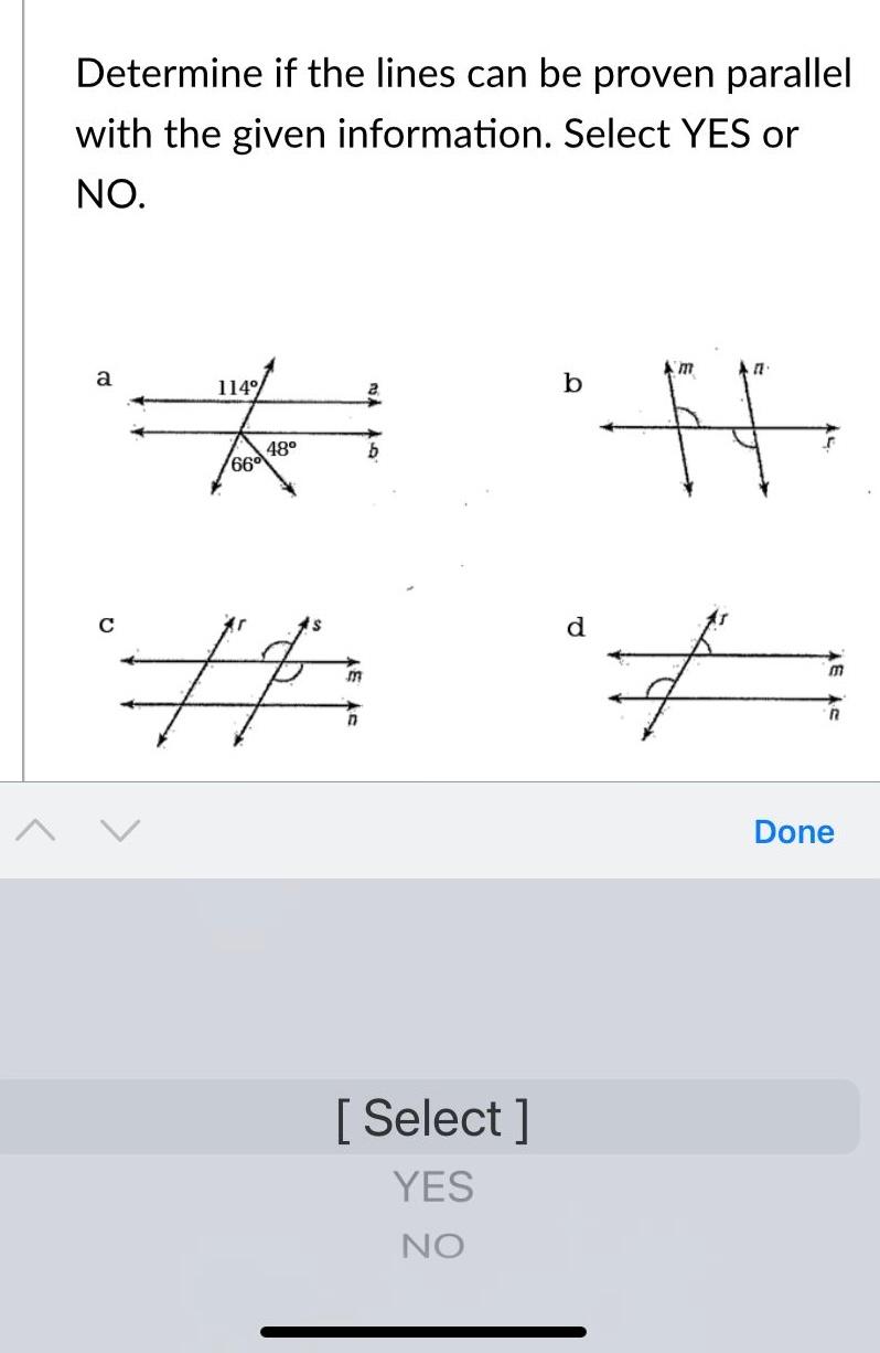 Solved 1. Determine if the lines can be proven parallel with | Chegg.com