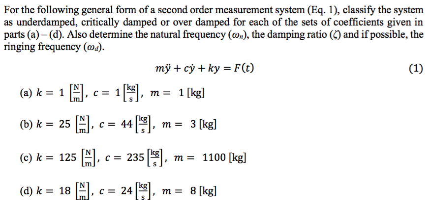 Solved For the following general form of a second order | Chegg.com