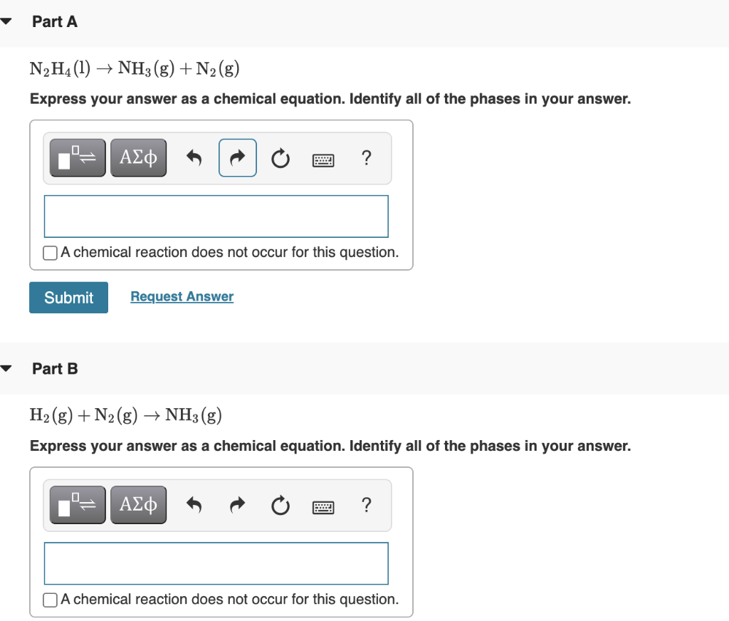 Solved Part A N2H4(1) + NH3(g) + N2(g) Express your answer | Chegg.com