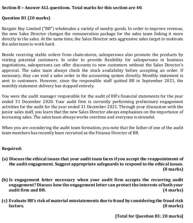 Solved Section B - Answer ALL questions. Total marks for | Chegg.com