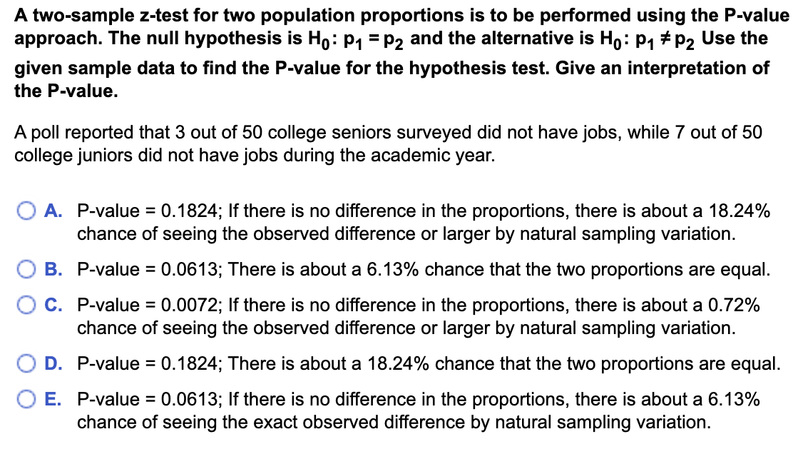 Solved A two-sample z-test for two population proportions | Chegg.com