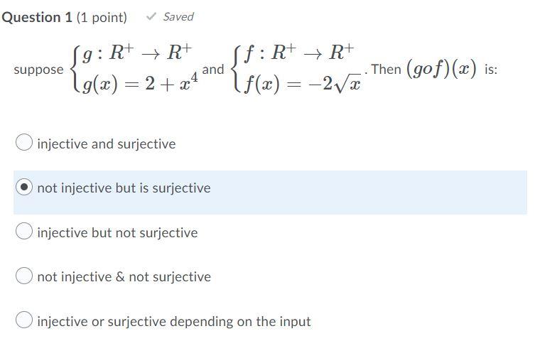 Solved Question 1 (1 point) Saved suppose 59: R+ +R+ lg(x) = | Chegg.com