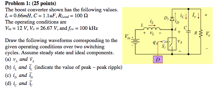 Solved Problem 1: (25 points) The boost converter shown has | Chegg.com