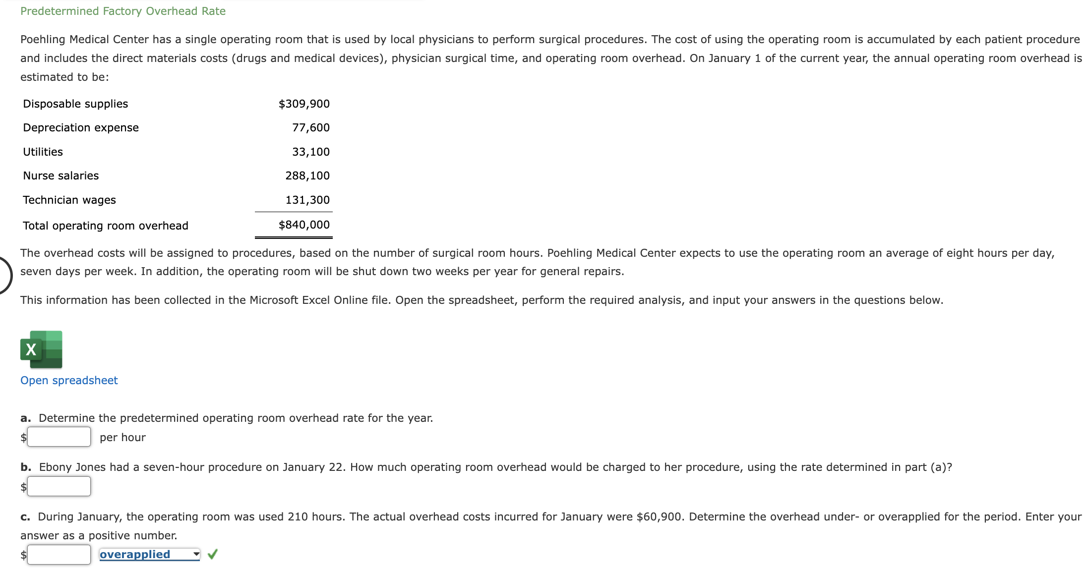 Solved Predetermined Factory Overhead RatePoehling Medical | Chegg.com