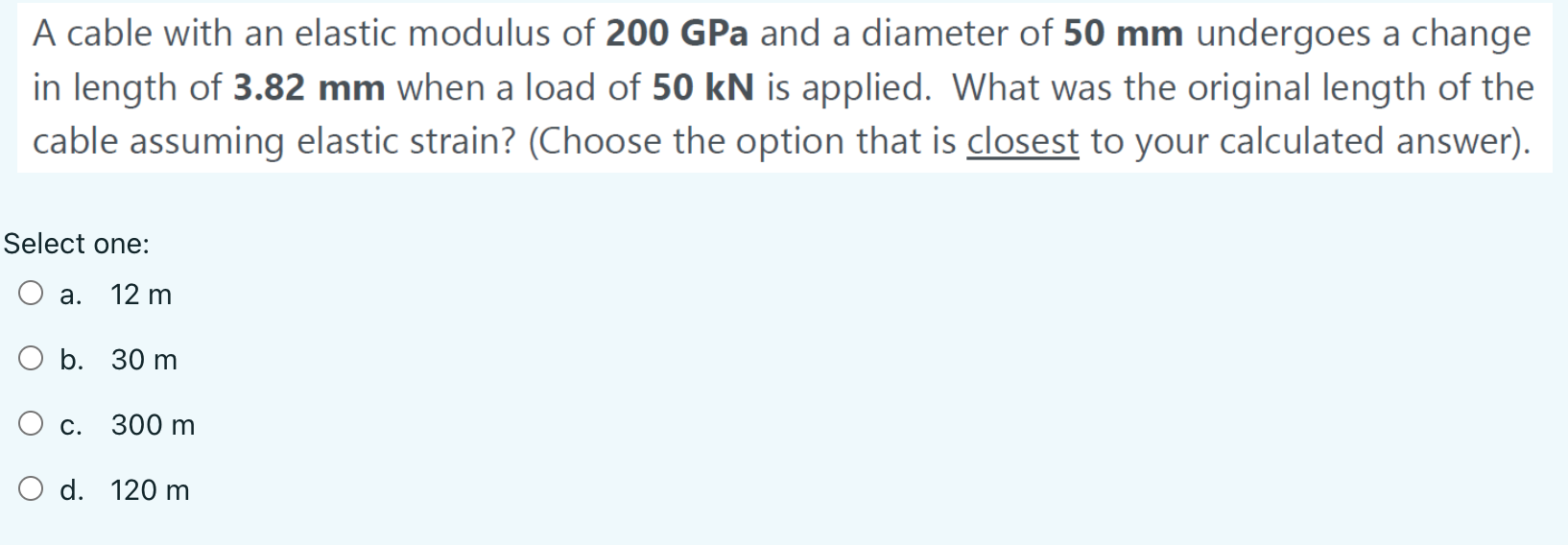 Solved A cable with an elastic modulus of 200 GPa and a | Chegg.com