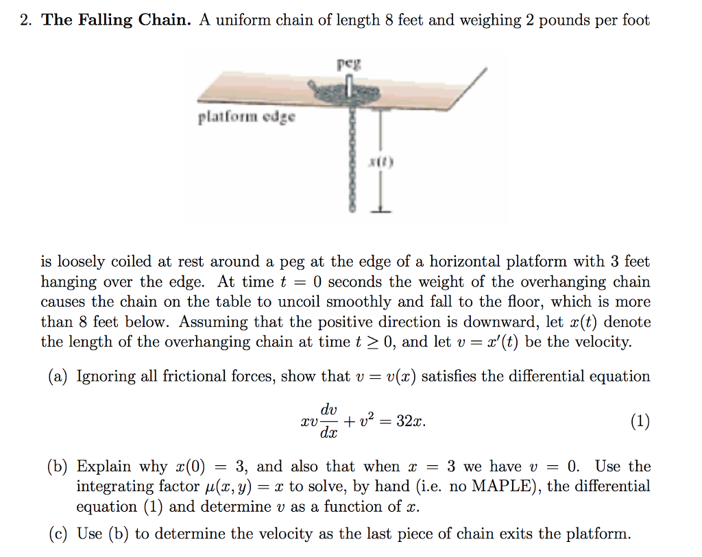 Solved 2. The Falling Chain. A uniform chain of length 8 | Chegg.com