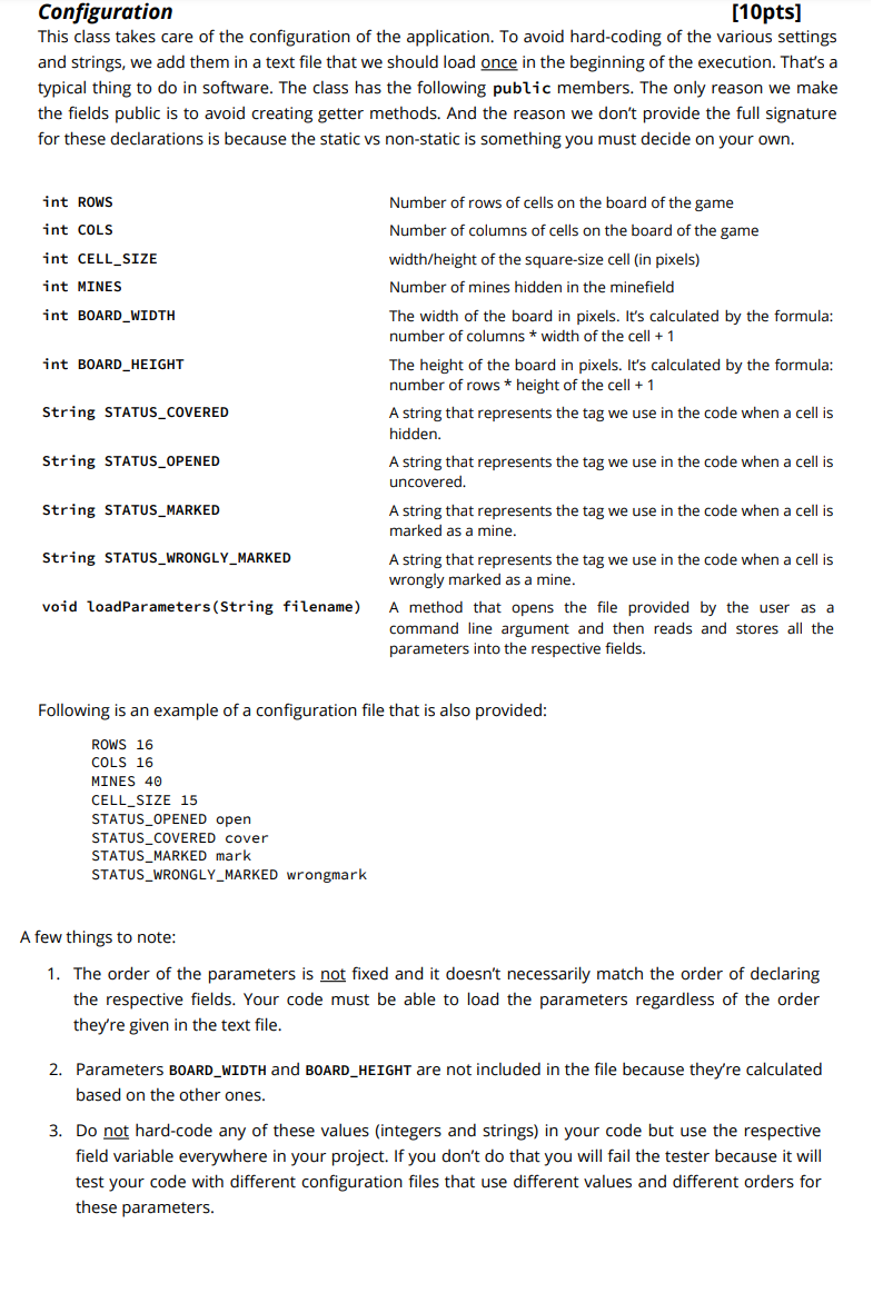 Solved Configuration [10pts] This class takes care of the | Chegg.com