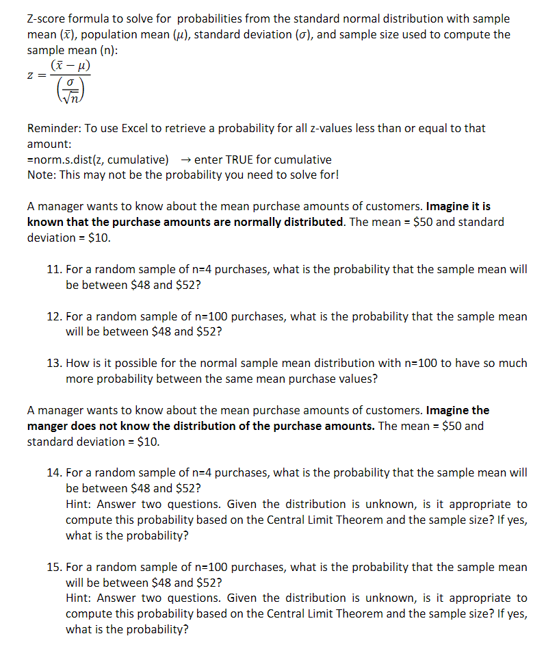 Solved Z-score formula to solve for probabilities from the | Chegg.com