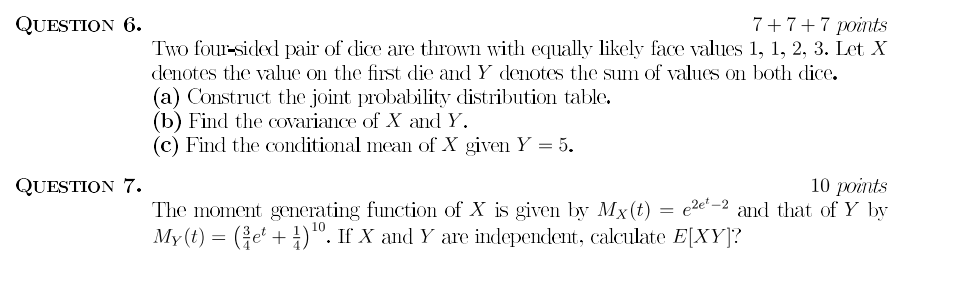 Solved 7+7+7 points Two four-sided pair of dice are thrown | Chegg.com