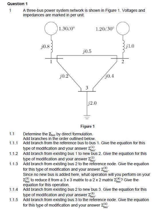 Solved Question 1 1 A three-bus power system network is | Chegg.com
