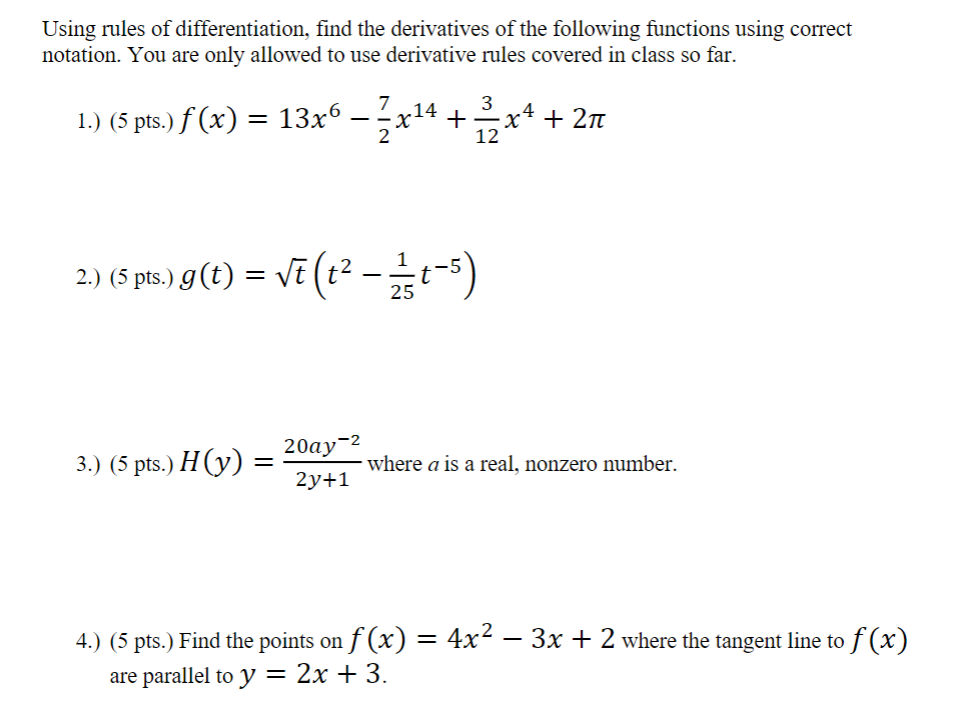 Solved Using rules of differentiation, find the derivatives | Chegg.com