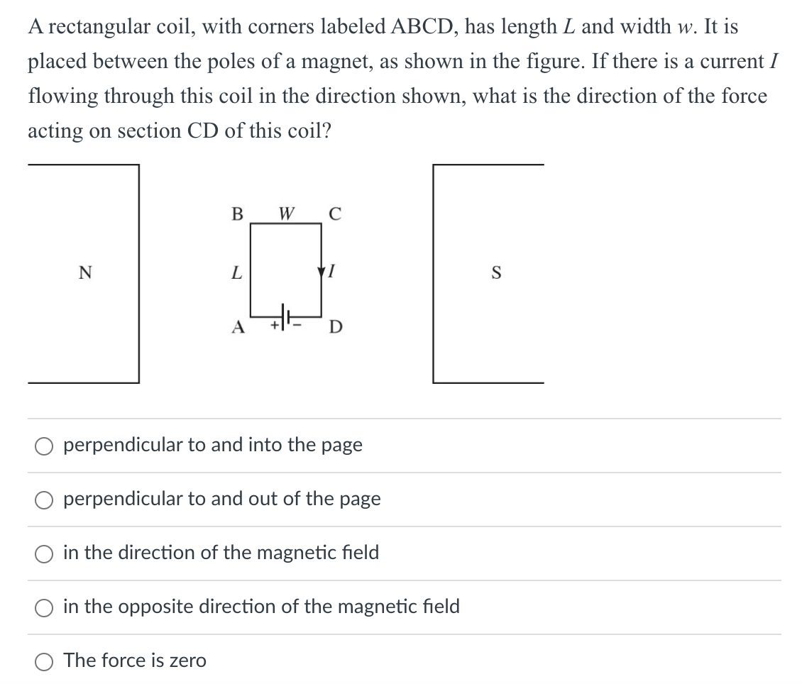Solved A rectangular coil, with corners labeled ABCD, has | Chegg.com