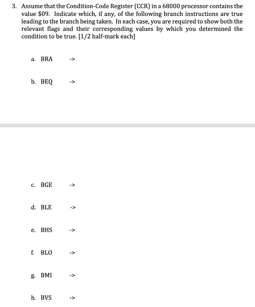 Solved 3. Assume that the Condition-Code Register (CCR) in a | Chegg.com