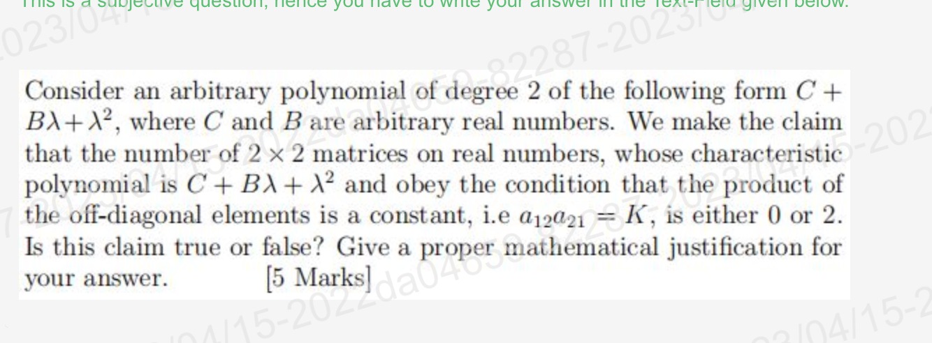 Solved Consider an arbitrary polynomial of degree 2 of the | Chegg.com