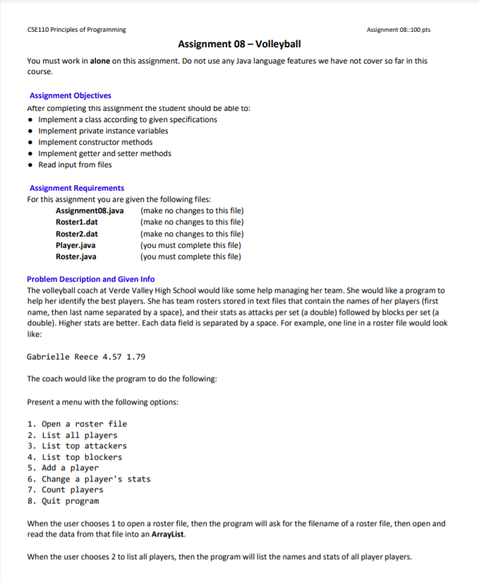 Solved CSE 110 Principles of Programming Assignment 08:100 | Chegg.com