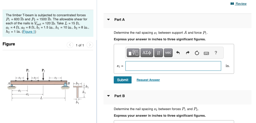 The timber T-beam is subjected to concentrated forces | Chegg.com