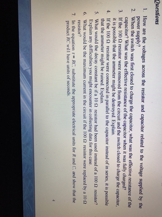 Solved Equipment: R rcuit PASco Charge Discharge Circuit | Chegg.com