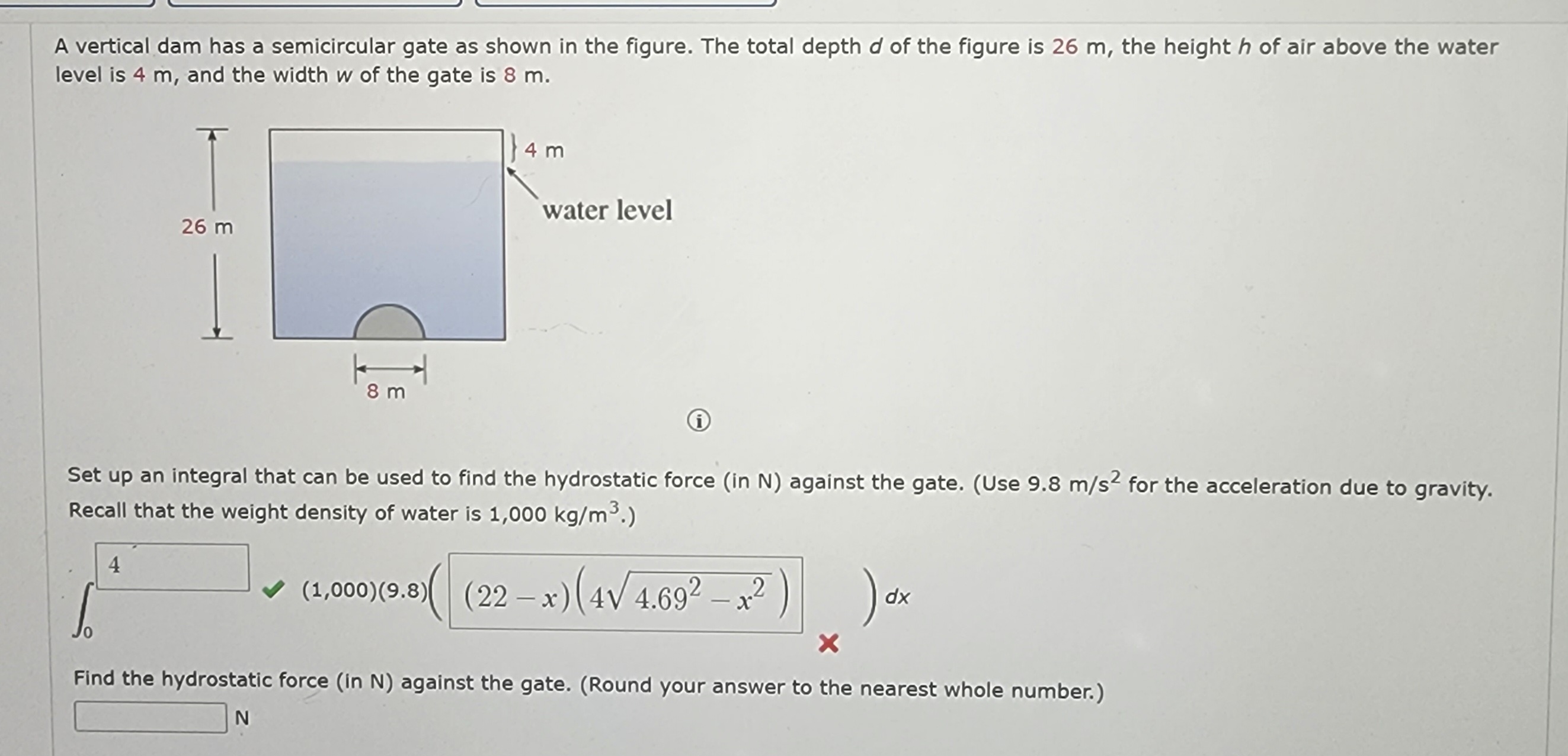 Solved A vertical dam has a semicircular gate as shown in | Chegg.com