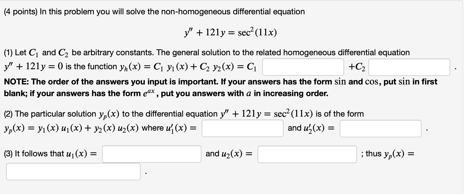 Solved (4 points) In this problem you will solve the | Chegg.com