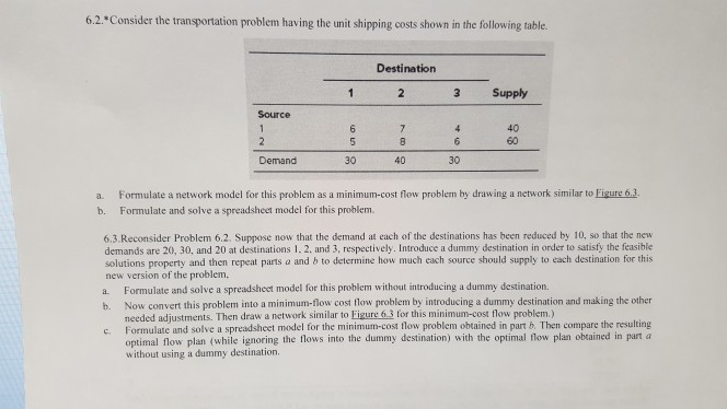 Solved 6.2. Consider the transportation problem having the | Chegg.com