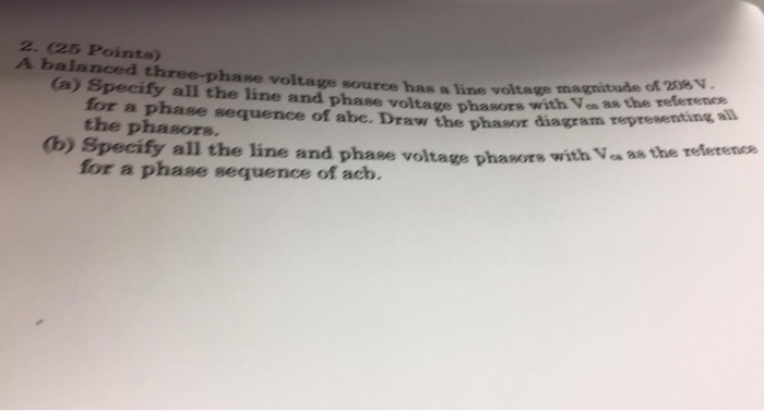 Solved 2. (25 Points) A balanced three-phase voltage source | Chegg.com