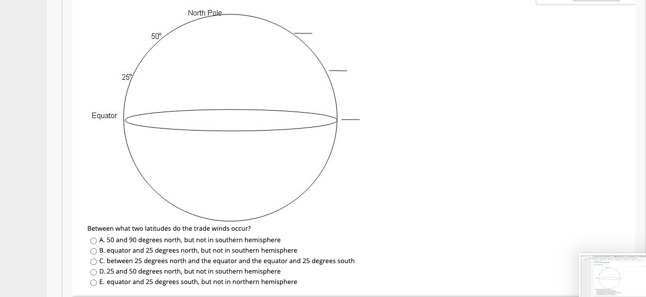 Solved North Pole 50° 25% Equator Between what two latitudes | Chegg.com