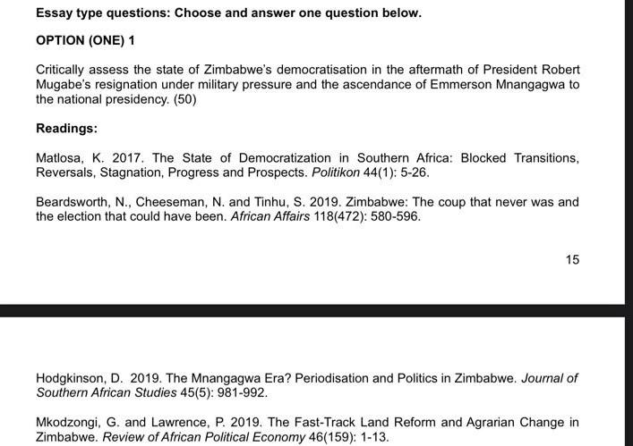 Essay type questions: Choose and answer one question | Chegg.com