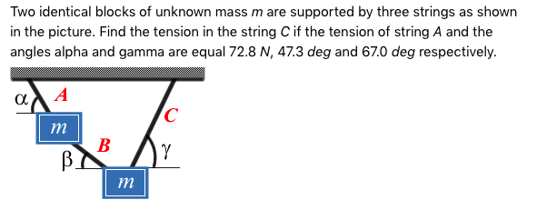 Solved Two identical blocks of unknown mass m are supported | Chegg.com